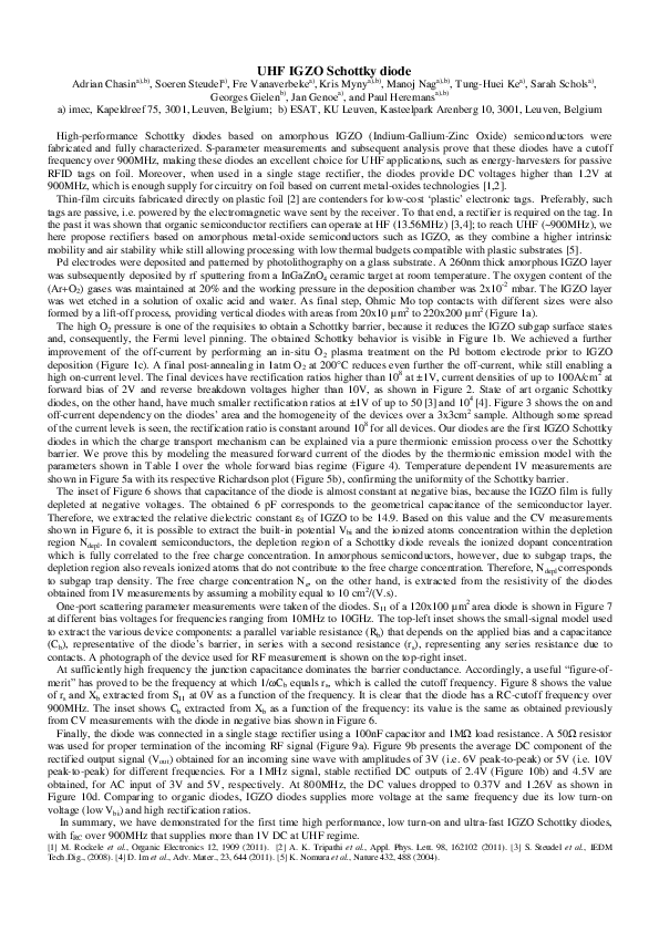 (PDF) UHF IGZO Schottky diode