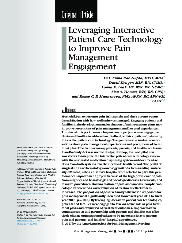(PDF) Leveraging Interactive Patient Care Technology to Improve Pain ...