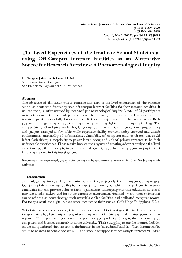 (PDF) The Lived Experiences of the Graduate School Students in using ...