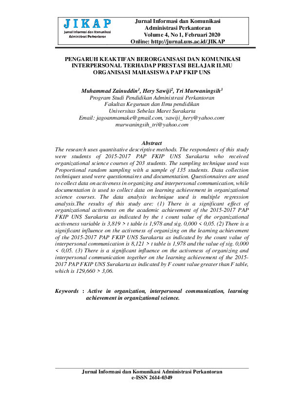 (PDF) Pengaruh Keaktifan Berorganisasi Dan Komunikasi Interpersonal ...
