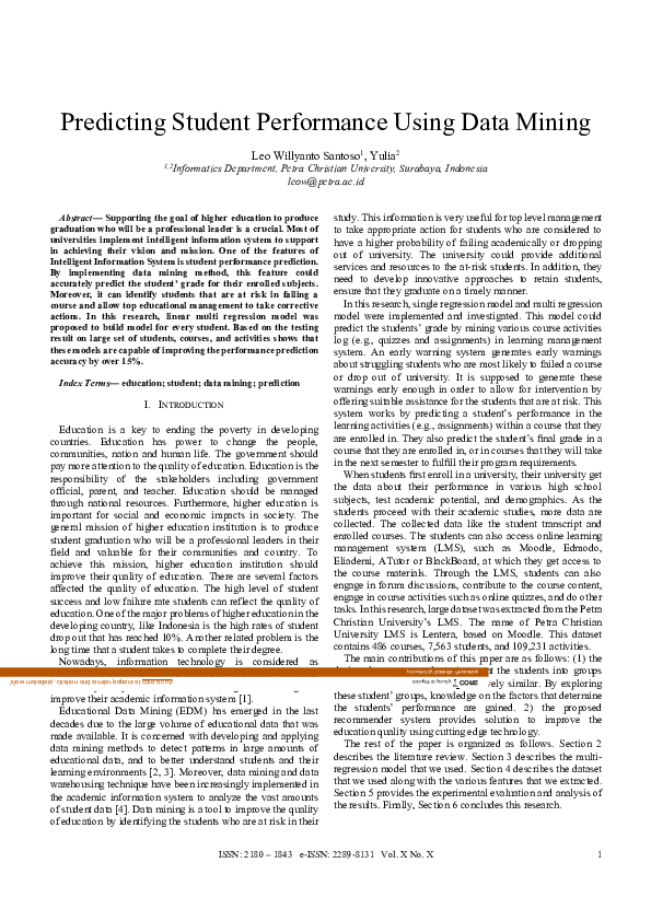 (PDF) Predicting Student Performance Using Data Mining
