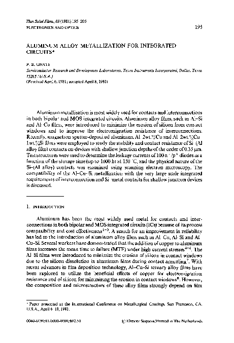 (PDF) Aluminum alloy metallization for integrated circuits