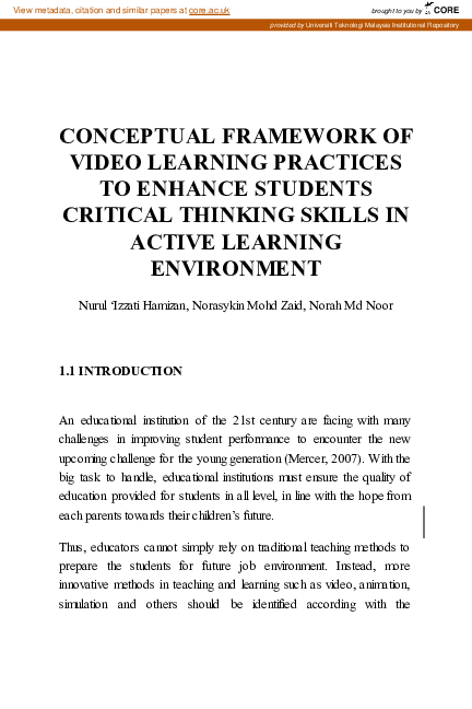 (PDF) Conceptual framework of video learning practices to enhance ...