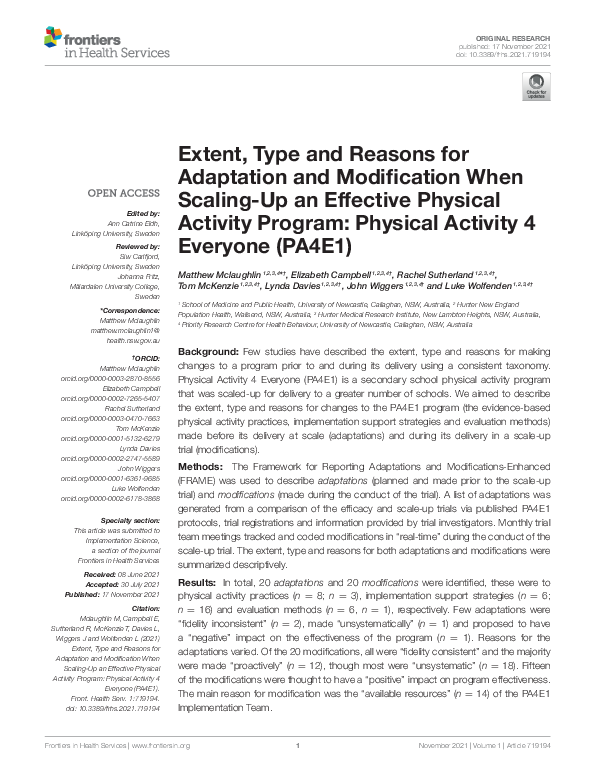 (PDF) Extent, Type and Reasons for Adaptation and Modification When ...