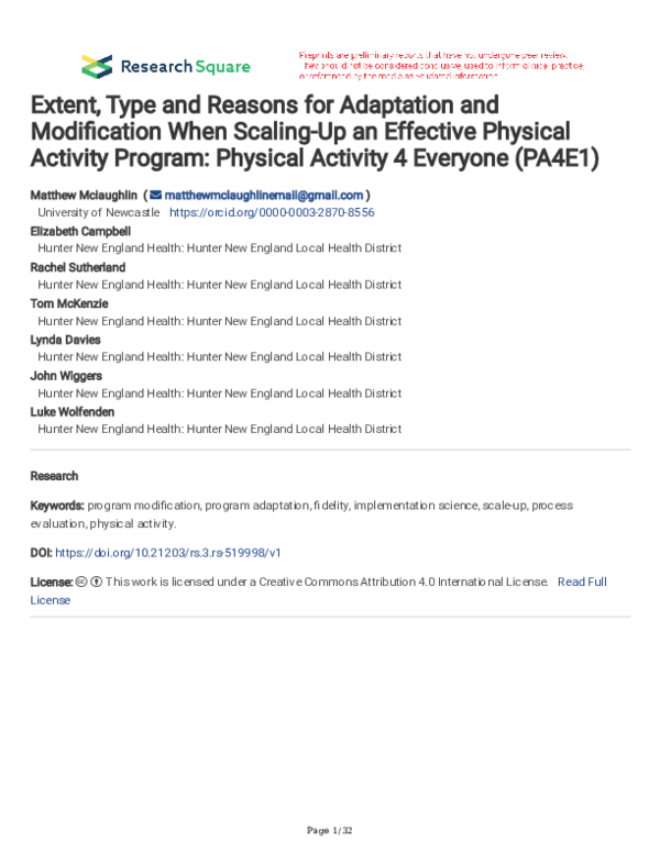 (PDF) Extent, Type and Reasons for Adaptation and Modification When ...
