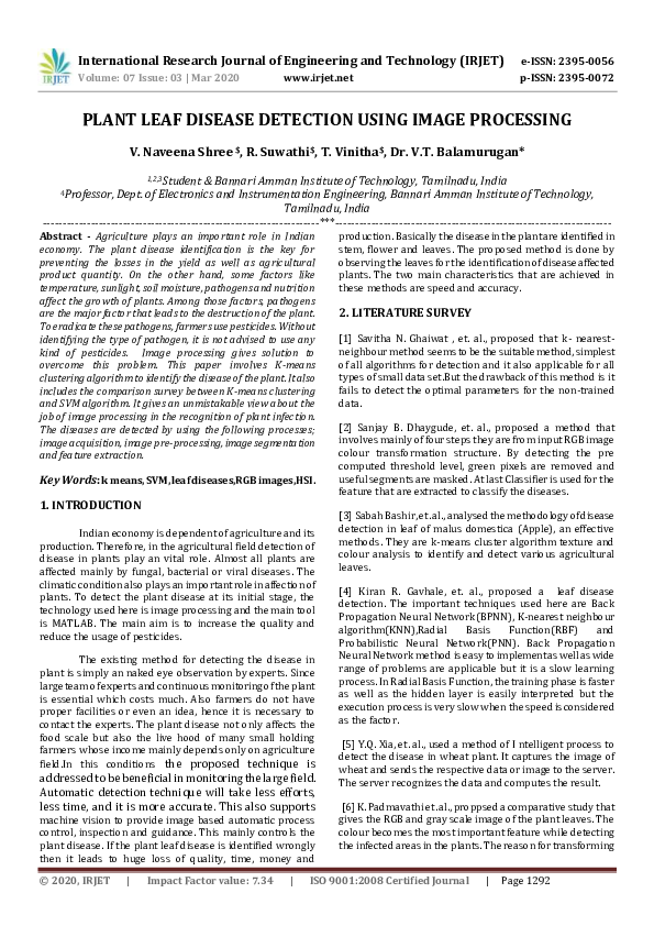 (PDF) Plant Leaf Disease Detection using Image Processing