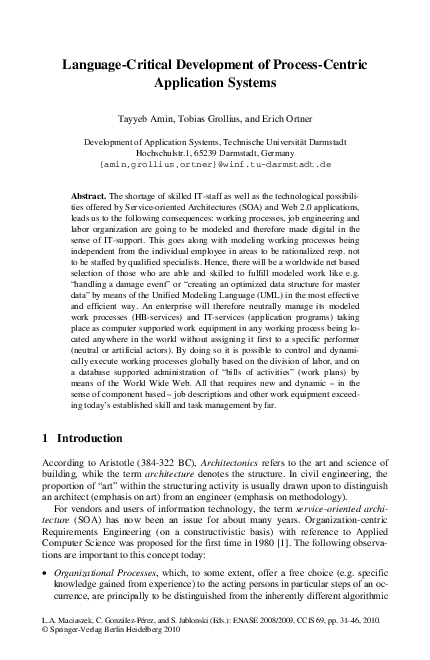 (PDF) Language-Critical Development of Process-Centric Application Systems