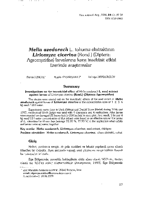 (PDF) Investigations on the insecticidal effect of Melia azedarach L ...