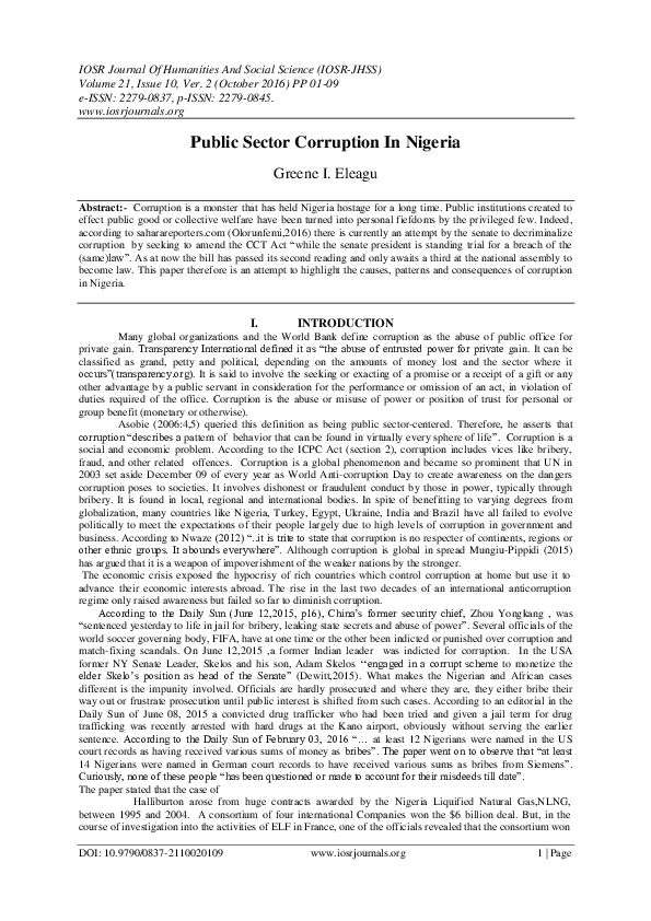 (PDF) Public Sector Corruption In Nigeria