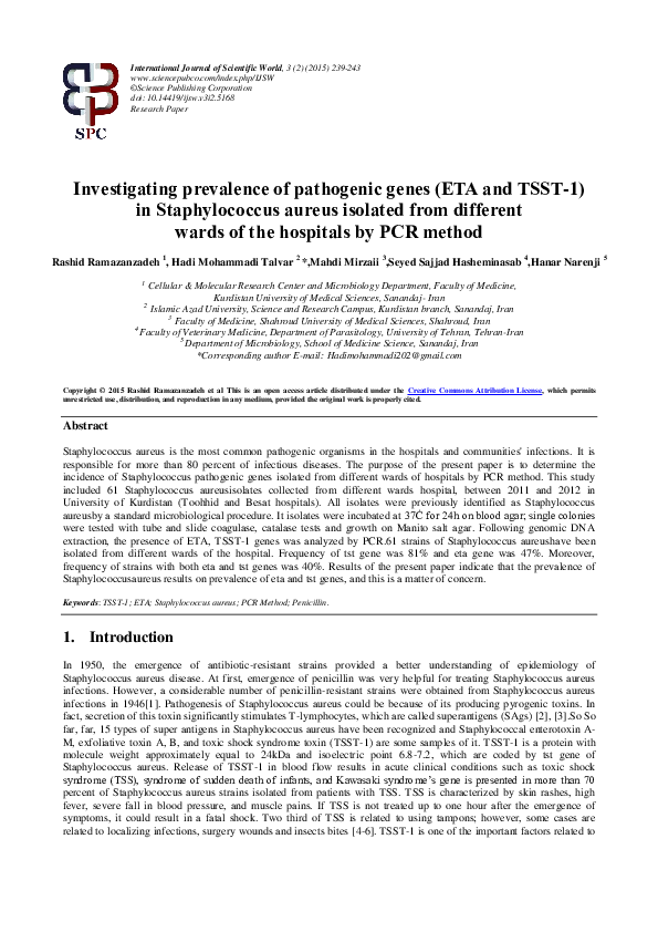 (PDF) Investigating prevalence of pathogenic genes (ETA and TSST-1) in ...