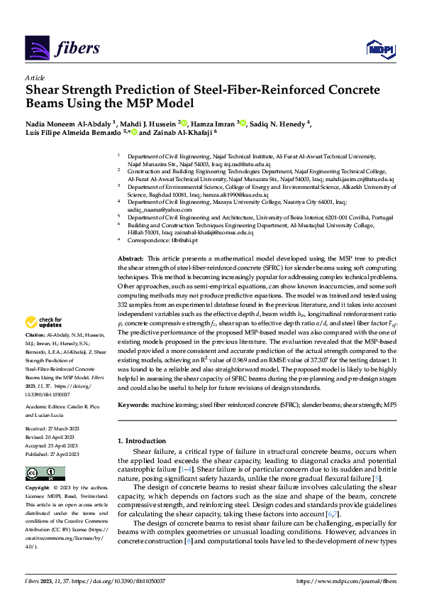 (PDF) Shear Strength Prediction of Steel-Fiber-Reinforced Concrete Beams Using the M5P Model