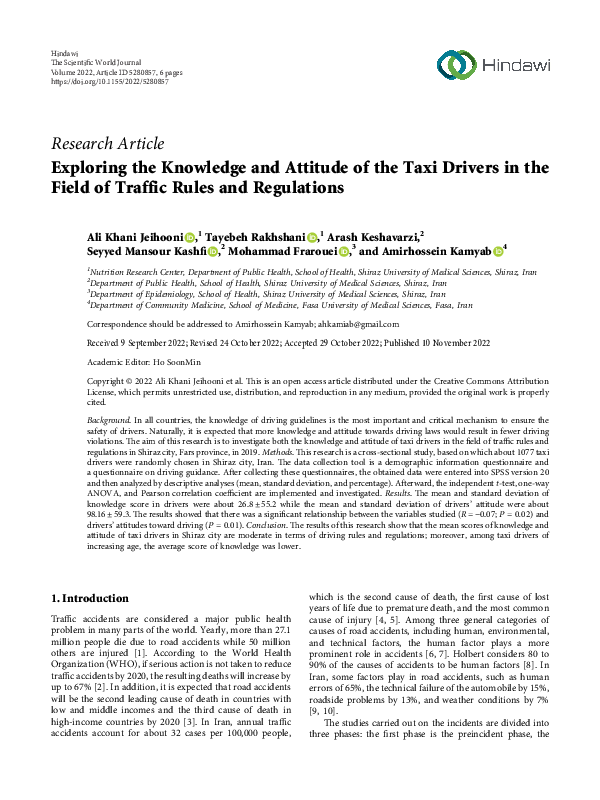 (PDF) Taxi Drivers' Knowledge of Traffic Rules in Shiraz