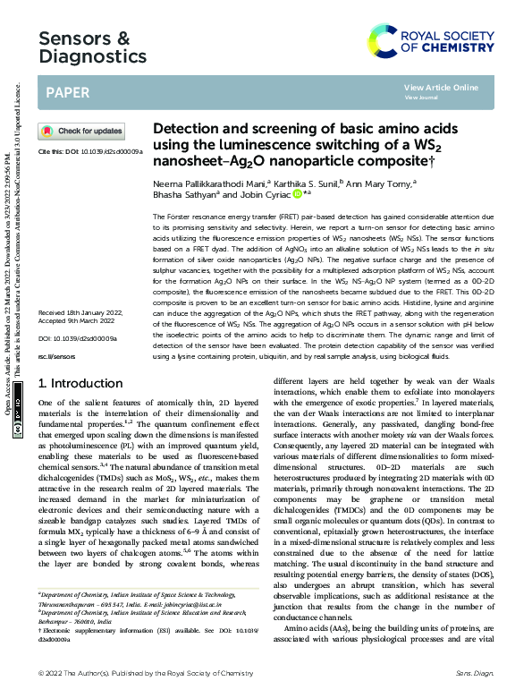 (PDF) Detection and screening of basic amino acids using the luminescence switching of a WS2 ...