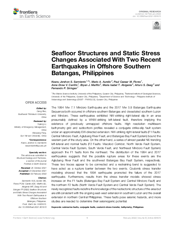 (PDF) Seafloor Structures and Static Stress Changes Associated With Two ...