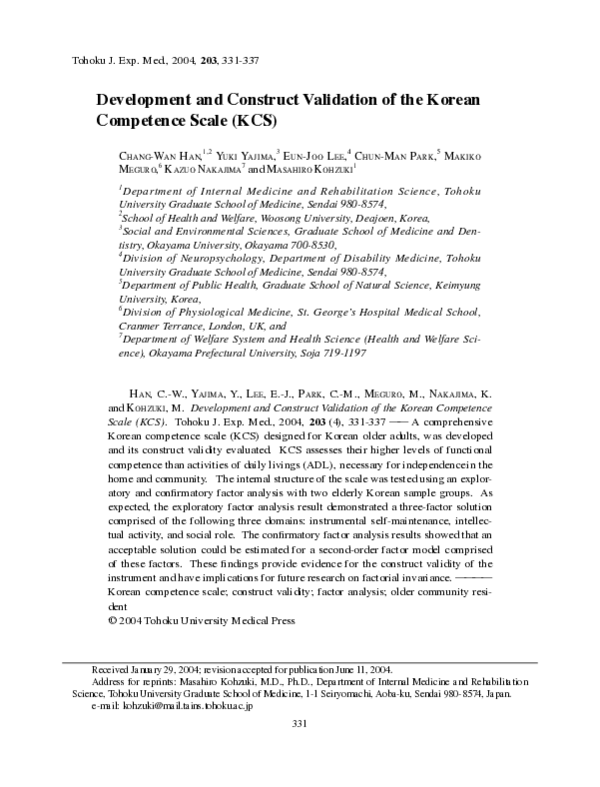 (PDF) Development and Construct Validation of the Korean Competence ...