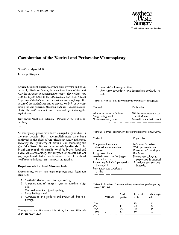 (PDF) Combination of the Vertical and Periareolar Mammaplasty | Gusztáv ...