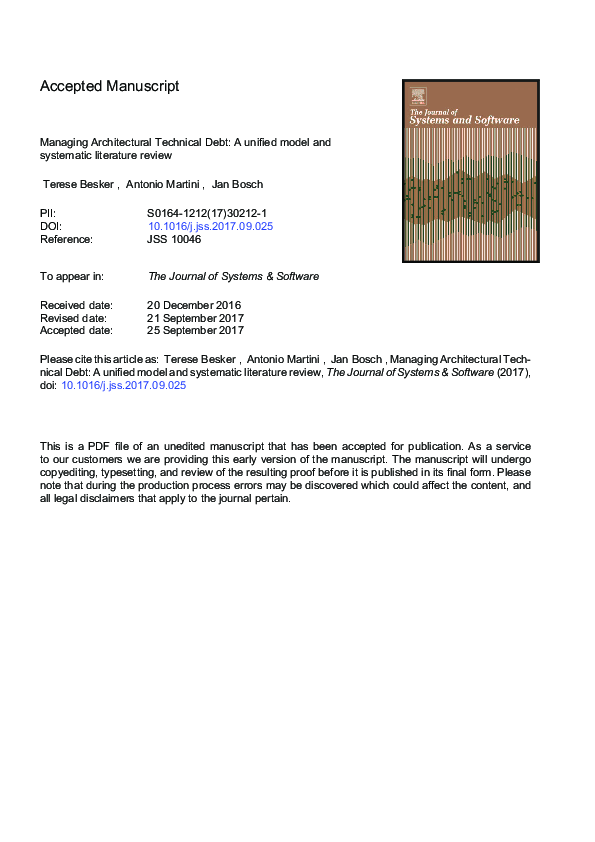 (PDF) Managing architectural technical debt: A unified model and systematic literature review ...