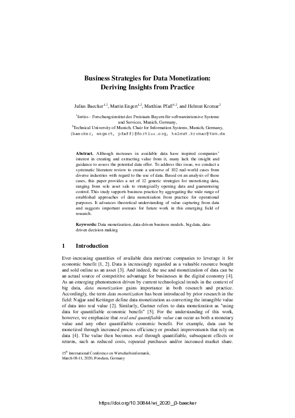 (PDF) Business Strategies for Data Monetization: Deriving Insights from ...