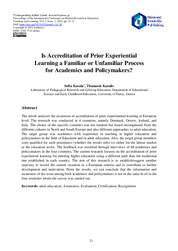 (PDF) Is Accreditation of Prior Experiential Learning a Familiar or Unfamiliar Process for ...