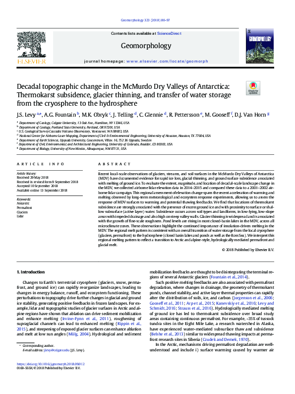 (PDF) Decadal topographic change in the McMurdo Dry Valleys of ...
