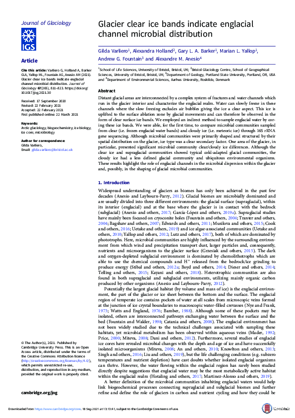 (PDF) Glacier clear ice bands indicate englacial channel microbial ...