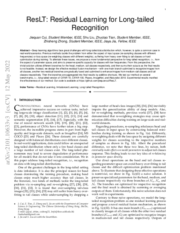 (PDF) ResLT: Residual Learning for Long-tailed Recognition | Jiequan ...