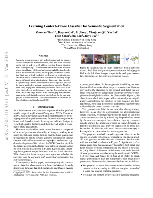 Pdf Learning Context Aware Classifier For Semantic Segmentation