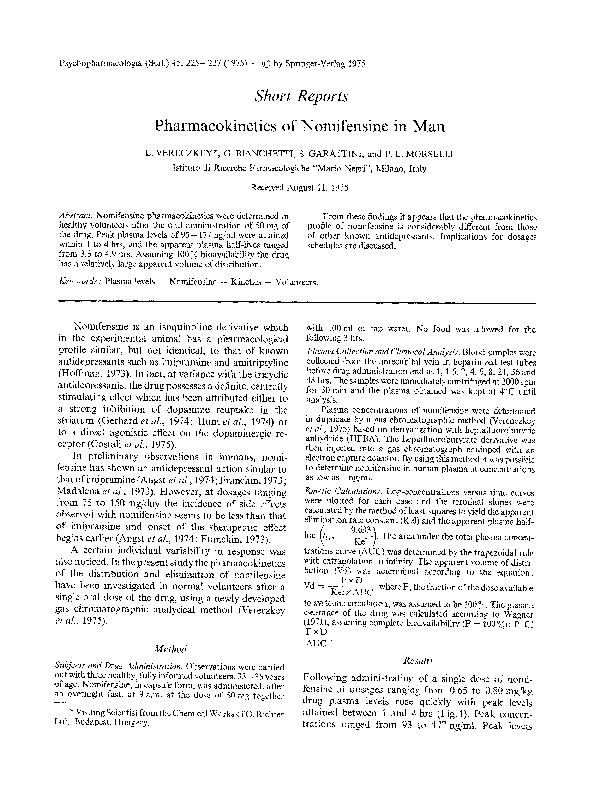 (PDF) Pharmacokinetics of nomifensine in man