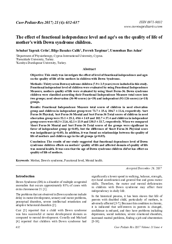 (PDF) The effect of functional independence level and age's on the ...
