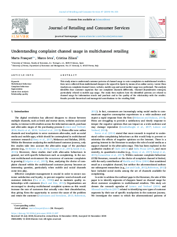 (PDF) Understanding complaint channel usage in multichannel retailing