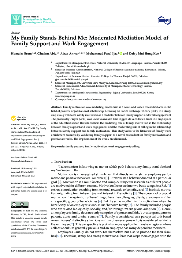 (PDF) My Family Stands Behind Me: Moderated Mediation Model of Family ...