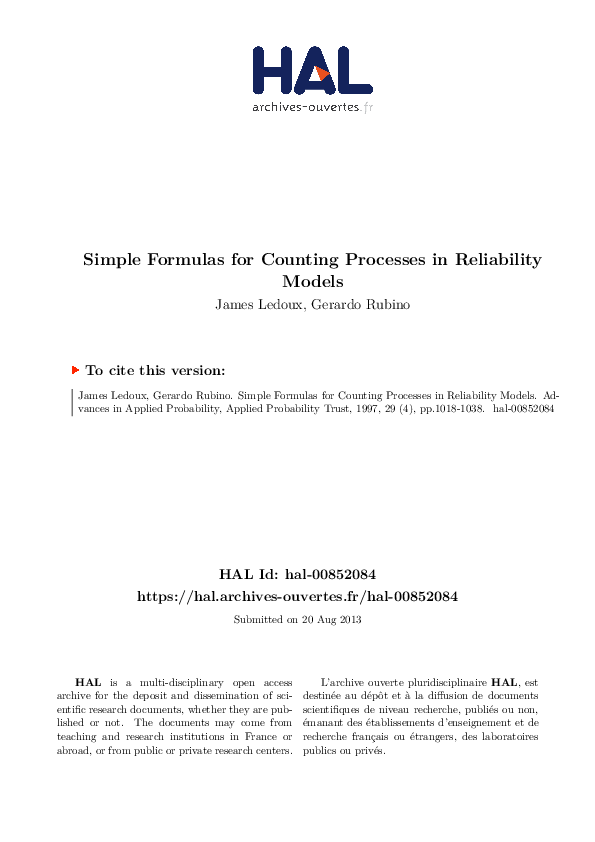 (PDF) Simple Formulae for Counting Processes in Reliability Models