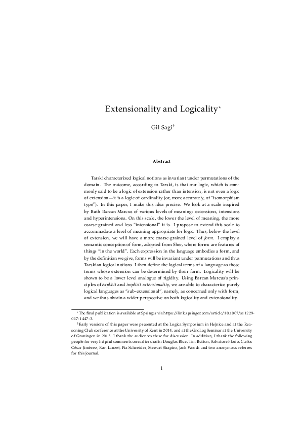 (PDF) Extensionality and logicality