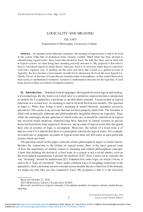 (PDF) Logicality and Meaning
