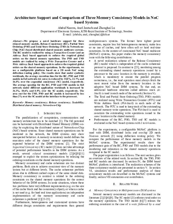 Pdf Architecture Support And Comparison Of Three Memory Consistency Models In Noc Based Systems