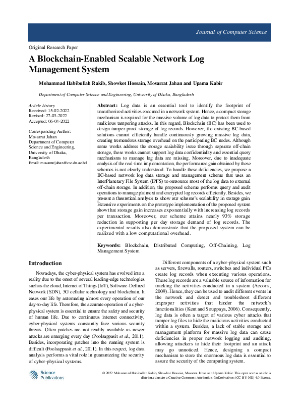 (PDF) A Blockchain-Enabled Scalable Network Log Management System