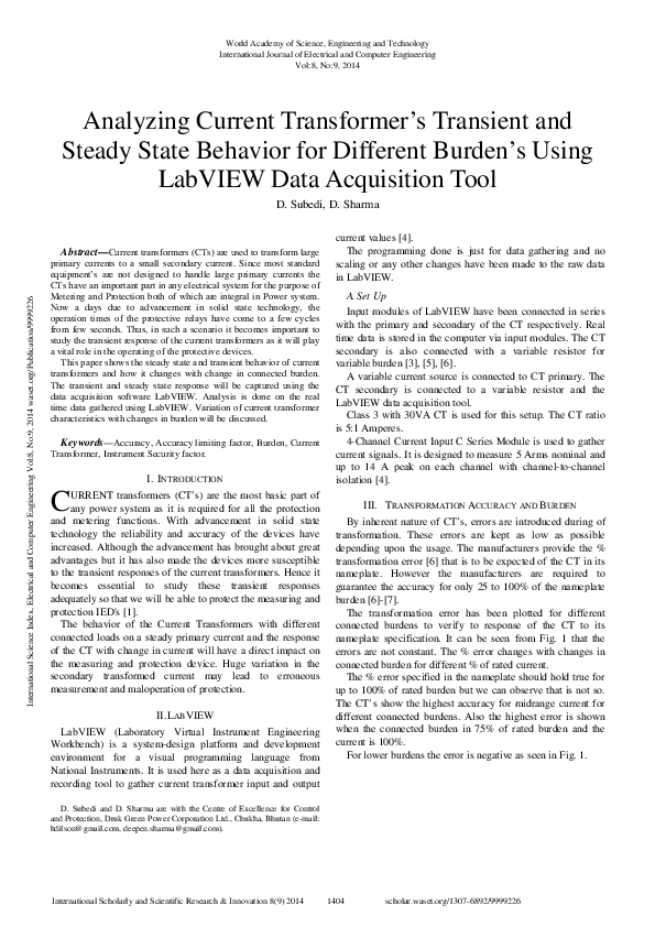 (PDF) Analyzing Current Transformer'S Transient And Steady State ...