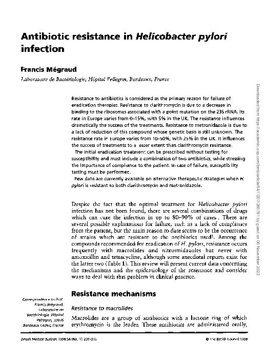 (PDF) Antibiotic resistance in Helicobacter pylori infection