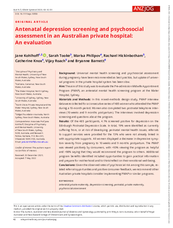(PDF) Antenatal depression screening and psychosocial assessment in an ...