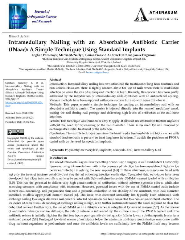 (PDF) Intramedullary Nailing with an Absorbable Antibiotic Carrier ...