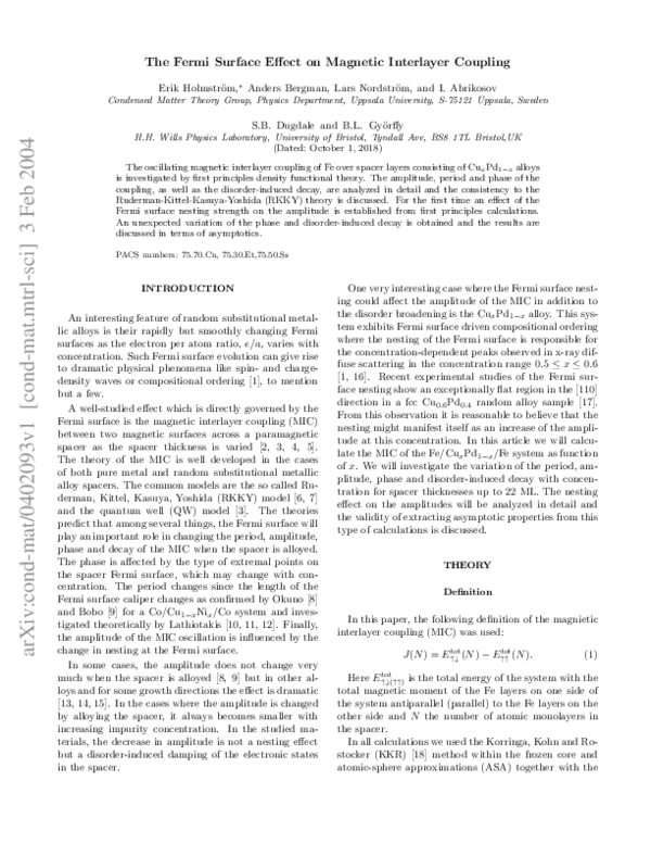 (PDF) Fermi-surface effect on magnetic interlayer coupling
