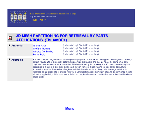 (PDF) 3D Mesh Partitioning for Retrieval by Parts Applications | Stefano Berretti - Academia.edu