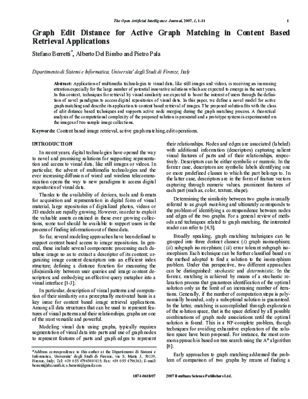 (PDF) Graph Edit Distance for Active Graph Matching in Content Based Retrieval Applications