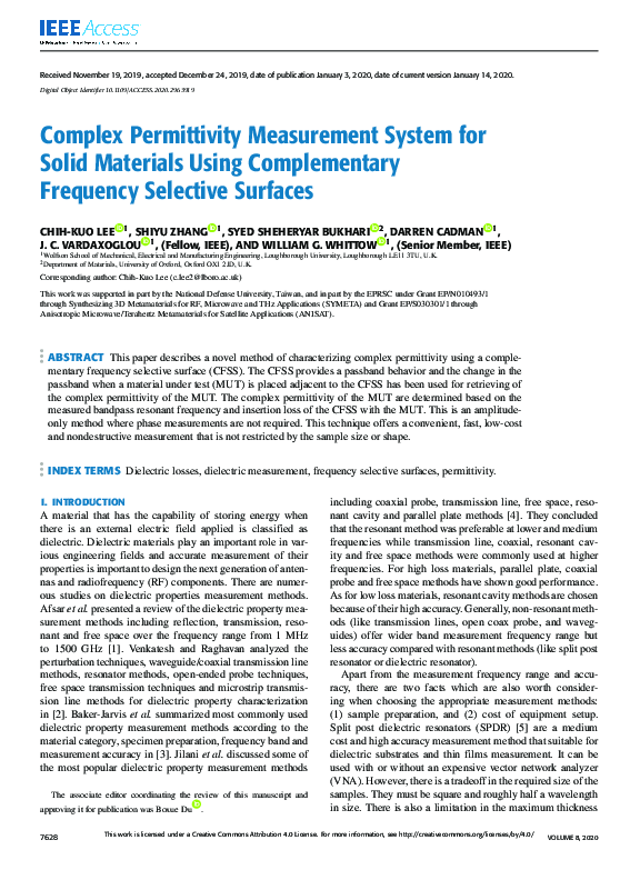(PDF) Complex Permittivity Measurement System for Solid Materials Using Complementary Frequency ...