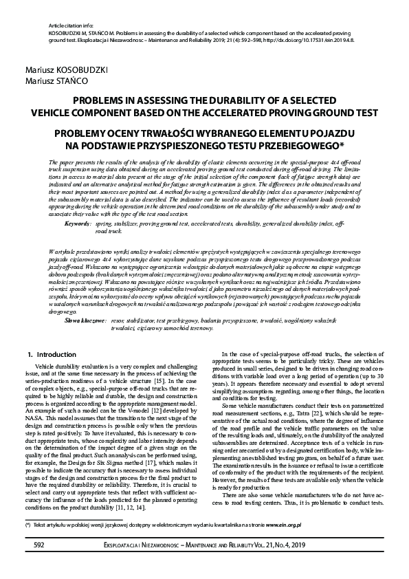 (PDF) Problems in assessing the durability of a selected vehicle ...
