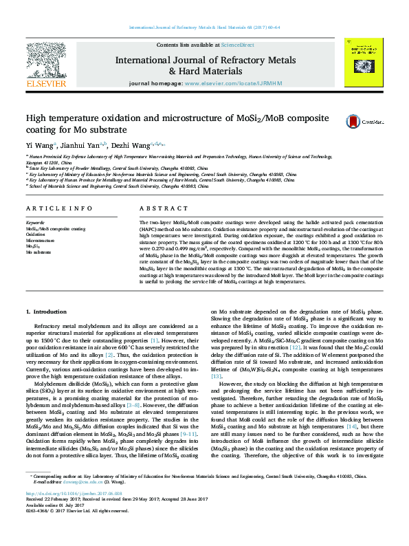 (PDF) High Temperature Oxidation and Microstructural Evolution of Modified MCrAlY Coatings
