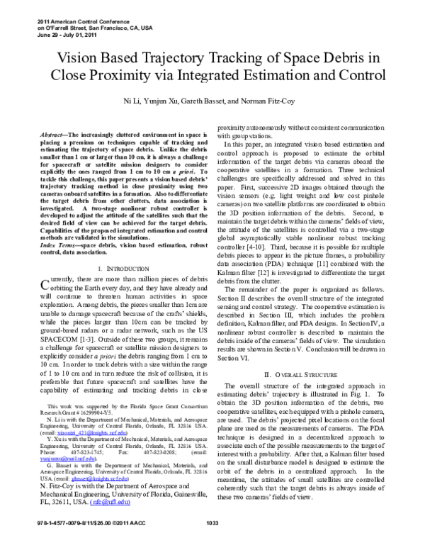 (PDF) Vision based trajectory tracking of space debris in close ...