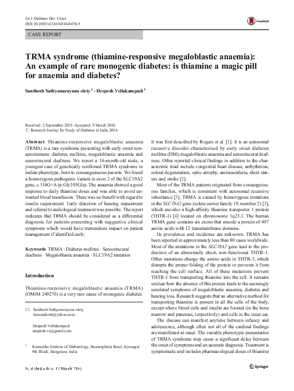 (PDF) TRMA syndrome (thiamine-responsive megaloblastic anemia): a case ...