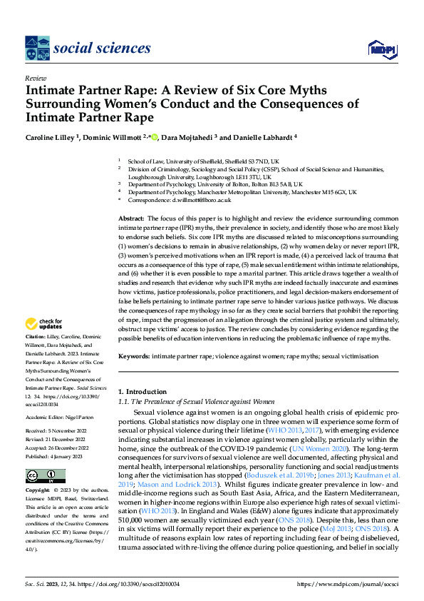 (PDF) Intimate Partner Rape: A Review of Six Core Myths Surrounding ...