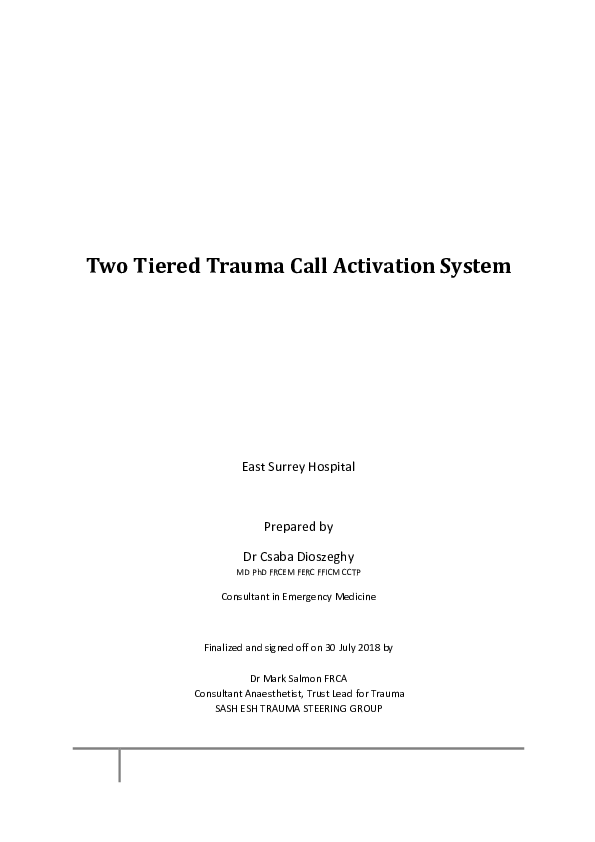 (PDF) Two Tiered Trauma Call Activation System FINAL | Csaba Dioszeghy ...